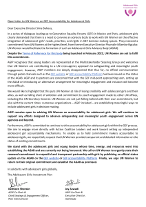 Open Letter to UNW – Adolescent Girls Investment Plan
